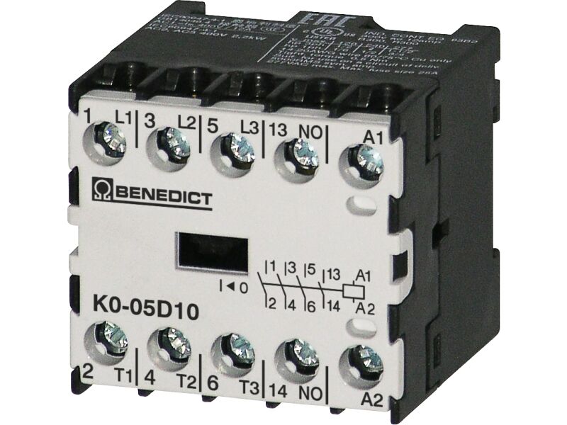 K0-05D01= 12, Micro contactor 2,2kW/AC3, 3-pole, 1NC, Coil 12V= DC - Tipteh