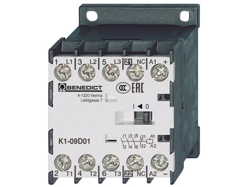 K1-09D00-40= 24VS, Mini contactor 4kW/AC3, 4-pole, Coil 24V= DC, with protection - Tipteh