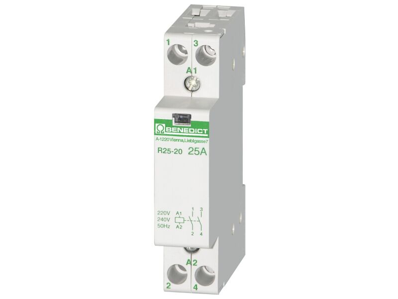 R25-20 230, Modular contactor LOW NOISE 25A 2NO, Coil 230VAC 50Hz - Tipteh